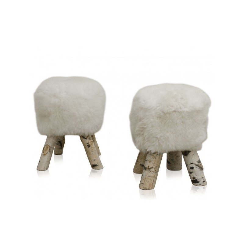 Tabouret mouton blanc pieds bouleau - Mon Chalet Design
